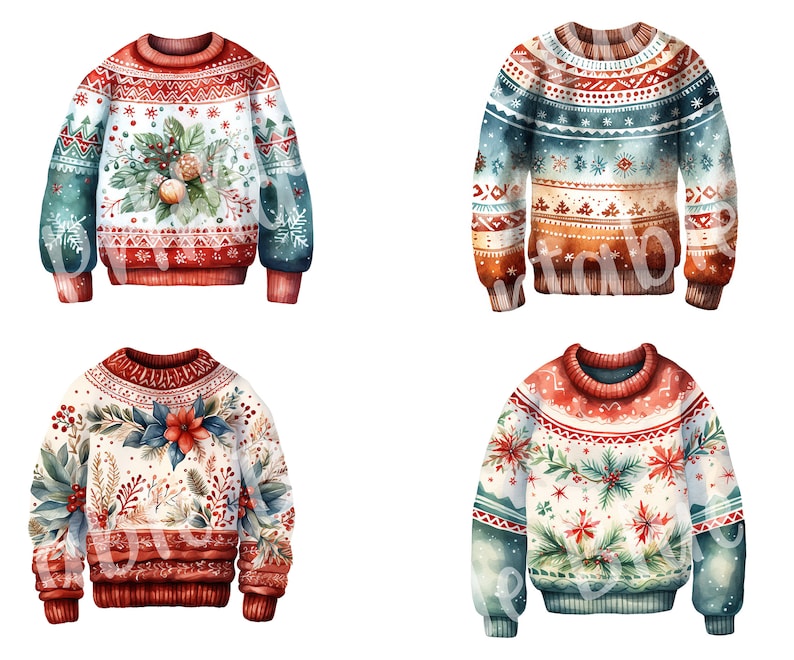 Christmas Ugly Sweater Clipart, Watercolor Holiday Sweater ...
