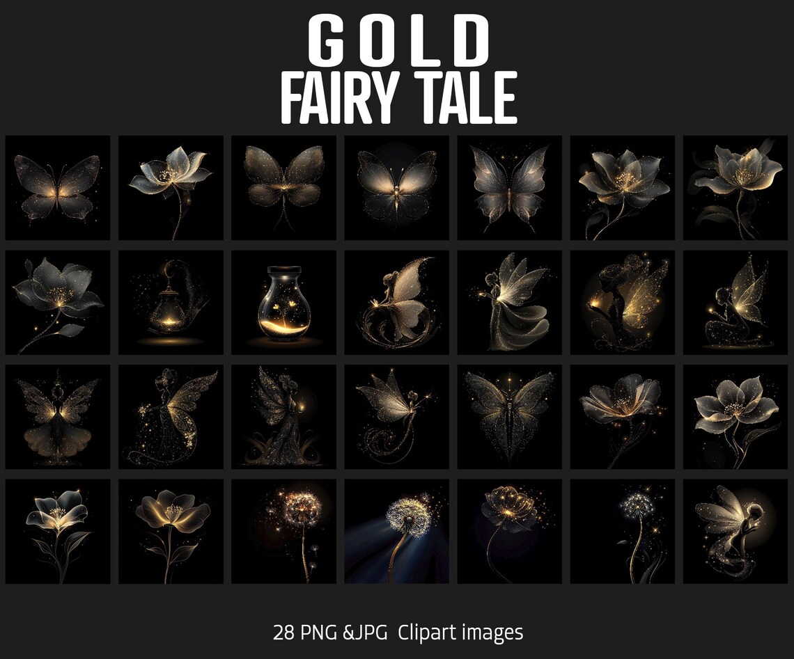 Gold Fairy Tale Clip Art: Fantasy PNG Graphics (digital Download) - Etsy