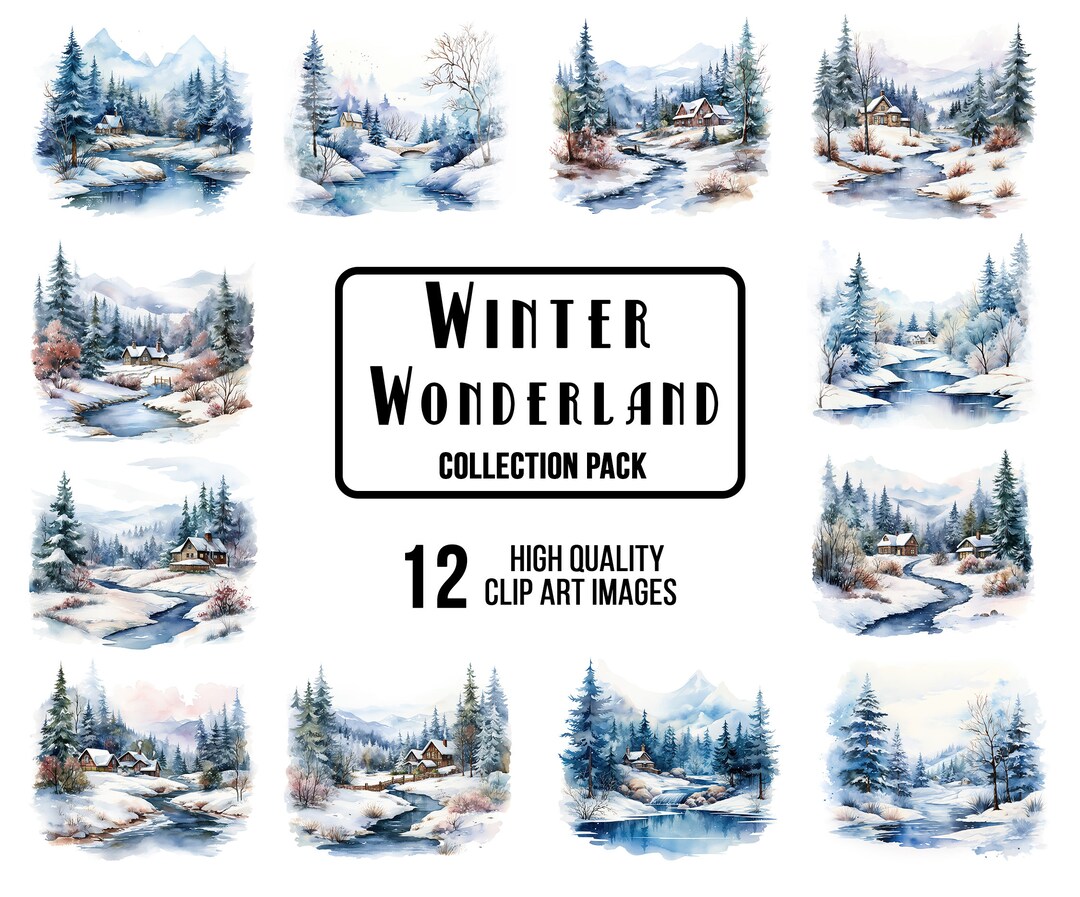 Winter Wonderland Clip Art: Whimsical Snow Scene Illustrations (digital ...