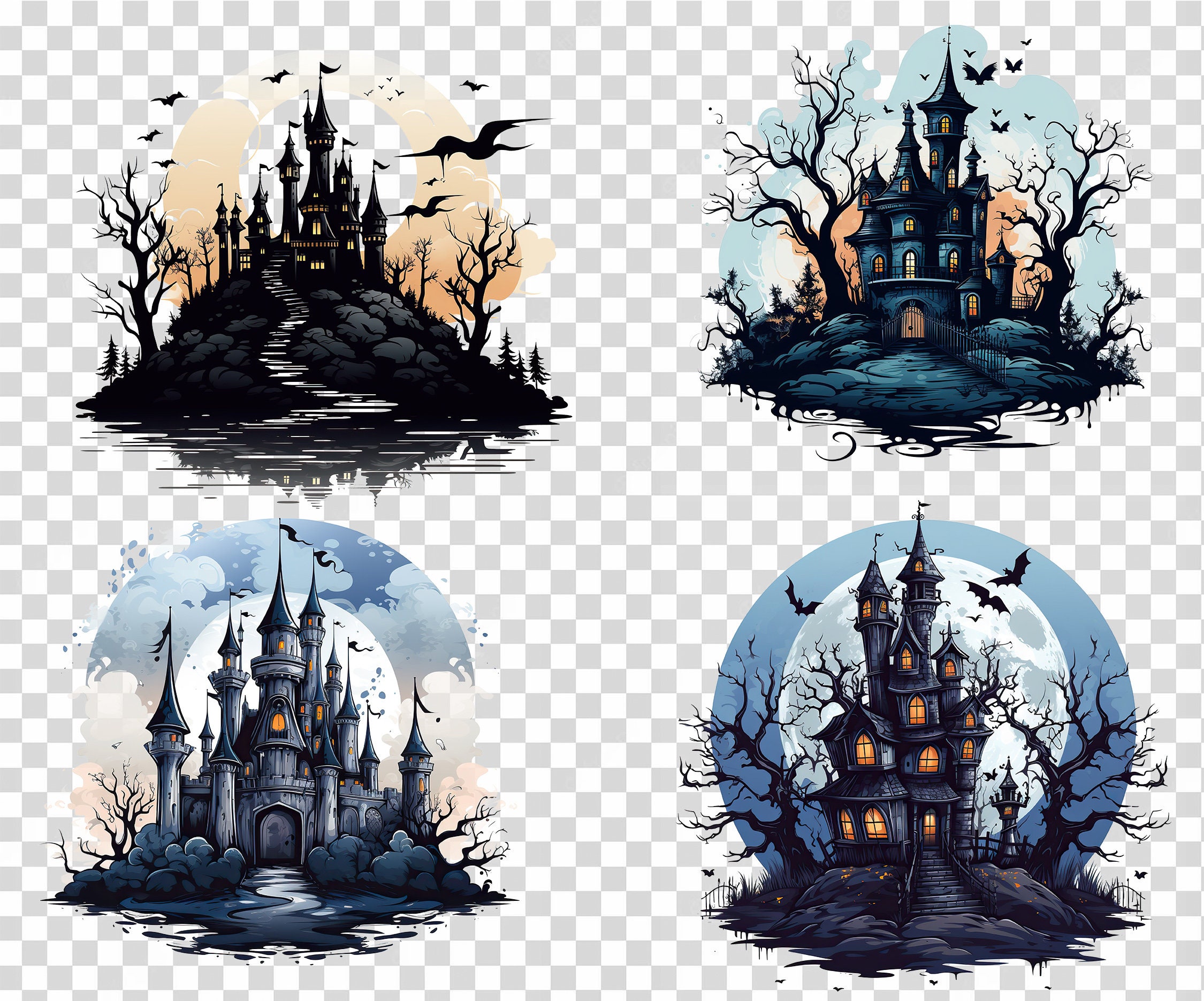Haunted Castle Clipart PNG for Commercial Use Spooky Haunted - Etsy