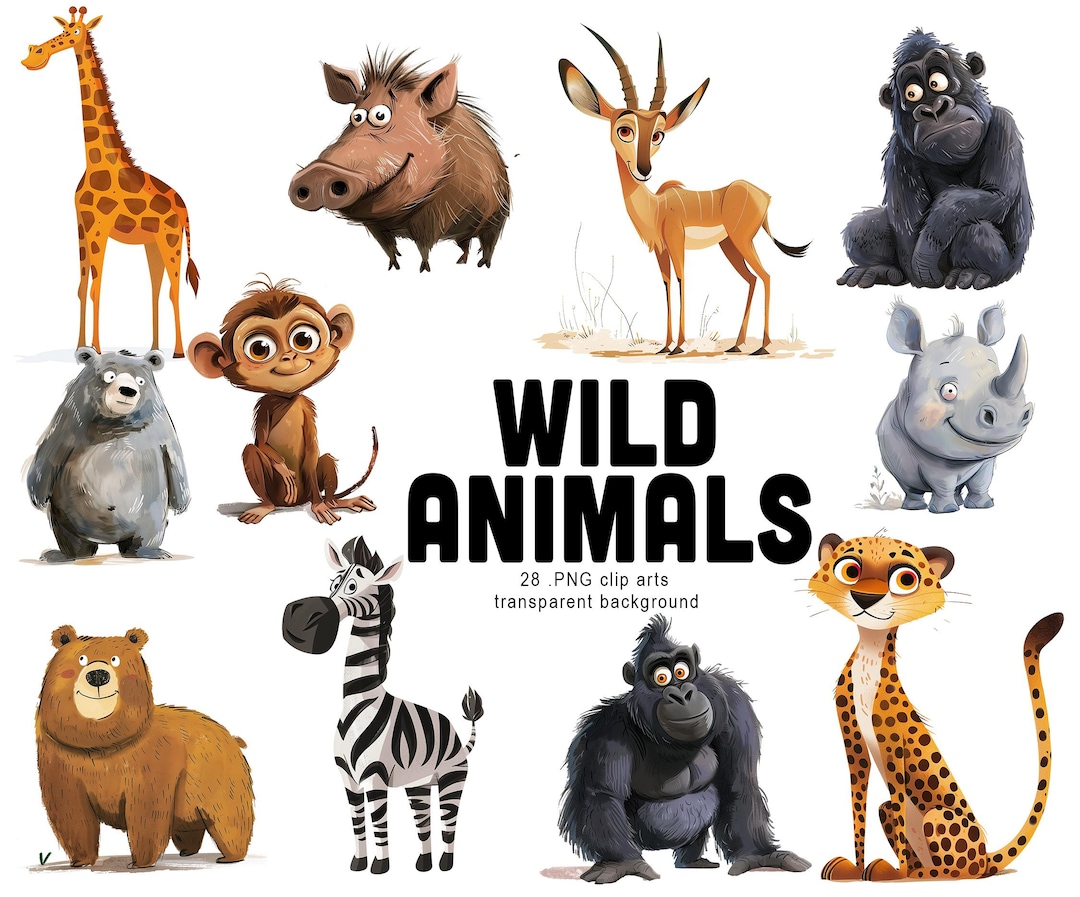 28 Wild Animal Clip Art, Cartoon Animal Illustrations, Animal PNG ...