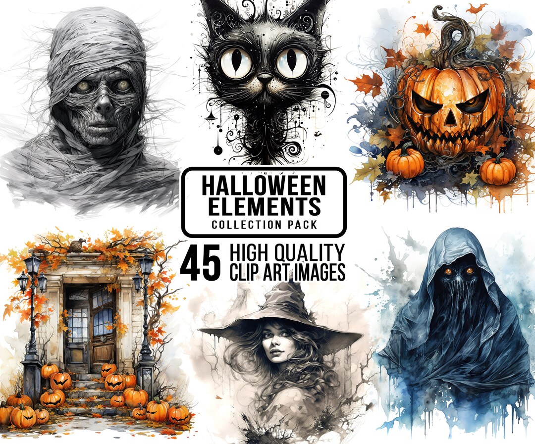 Halloween Clipart Bundle: Witch, Ghost, Pumpkin Graphics (JPG ...