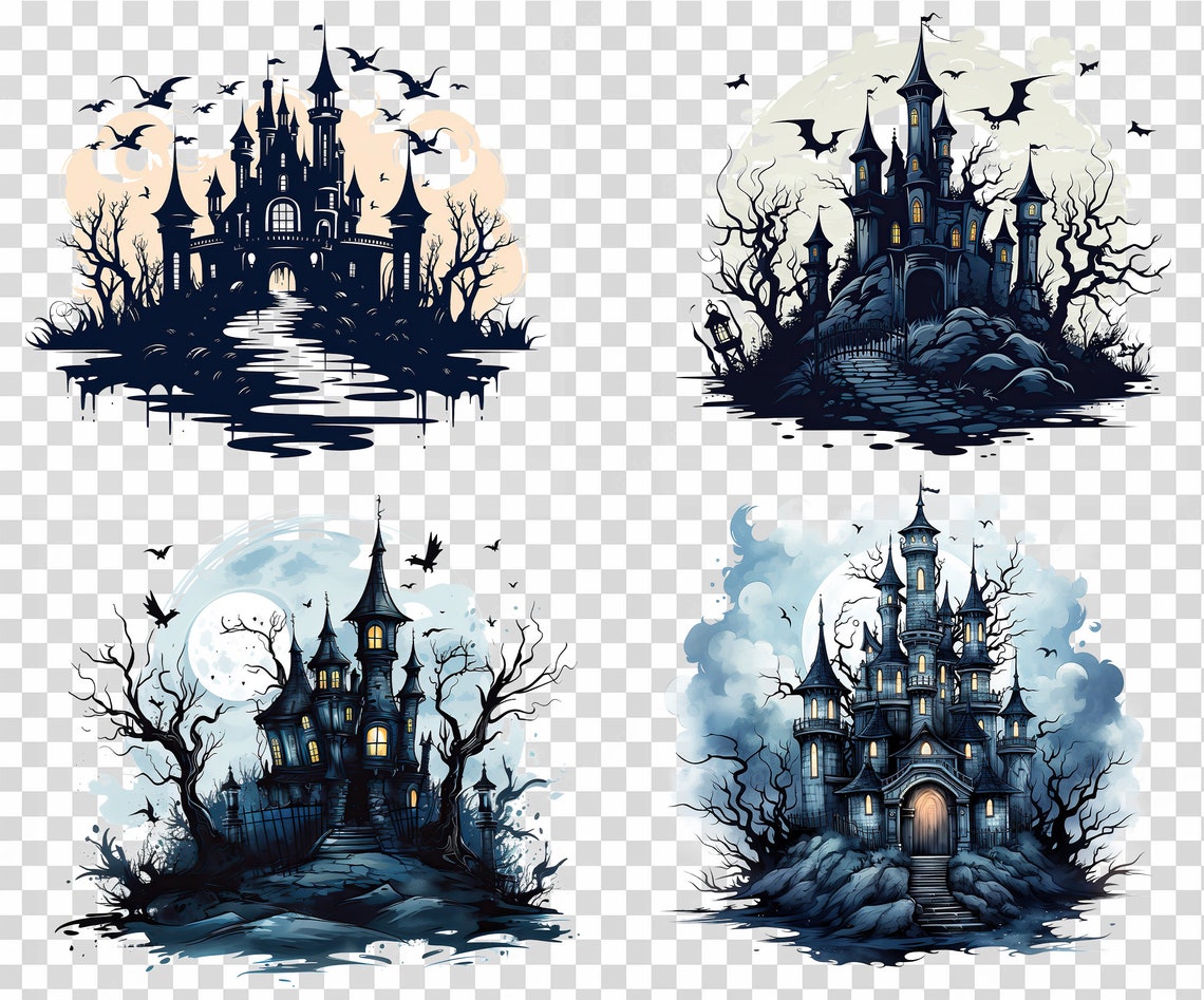Haunted Castle Clipart PNG for Commercial Use Spooky Haunted - Etsy
