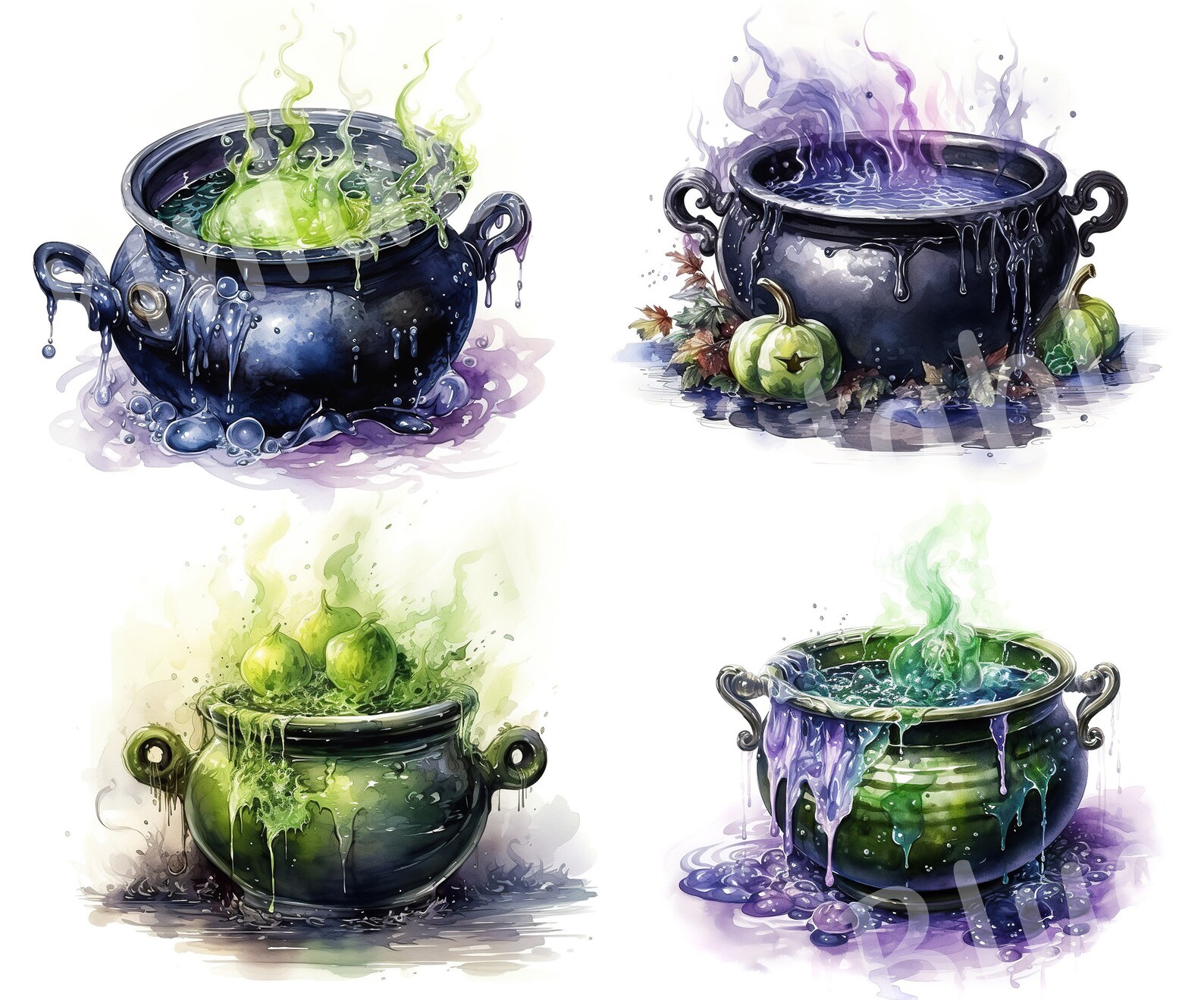 Witch's Cauldron Clipart for Commercial Use, Watercolor Halloween ...