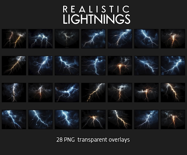 Realistic Lightning Overlays: Transparent PNG Effects (digital Download ...