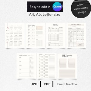 Minimalist Weekly, Month, Budget Planner | 2025 Calendar | Meal & Goal ...