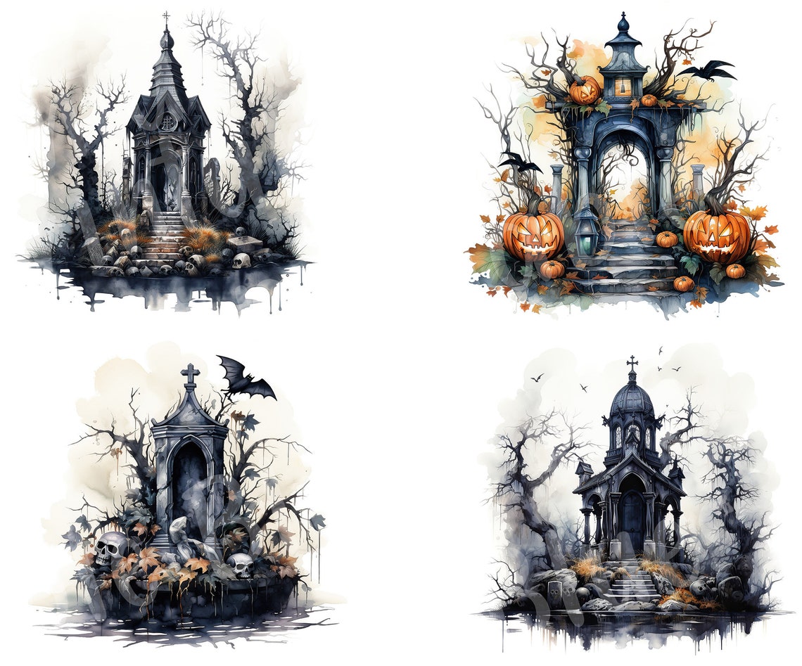 Spooky Tomb Clipart for Commercial Use Halloween Graphics - Etsy