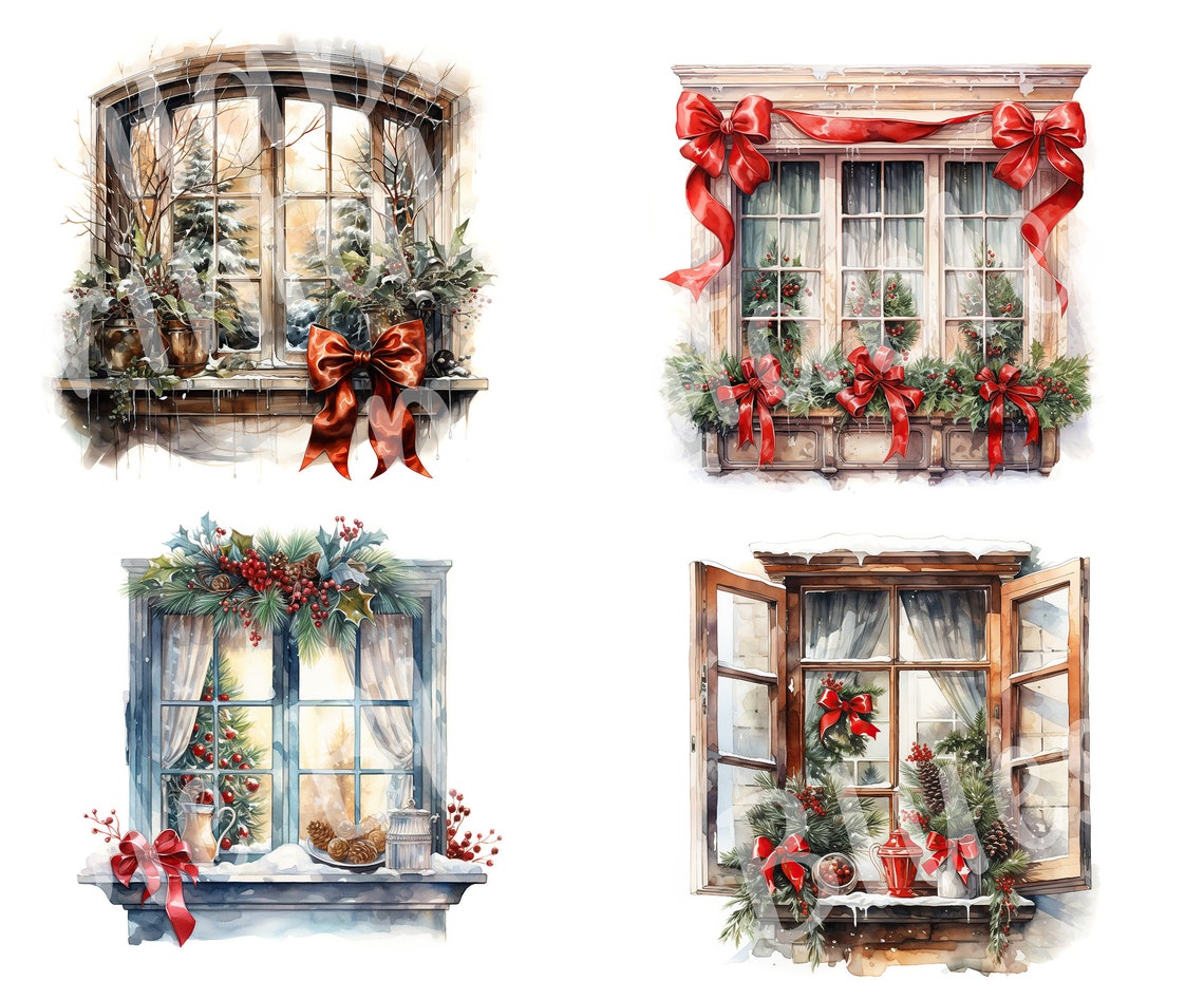 Christmas Window Clipart Commercial Use Holiday Graphics - Etsy