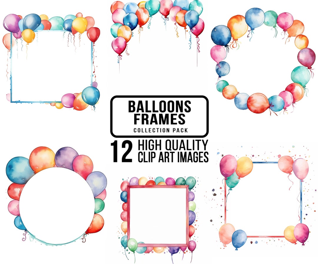 Watercolor Balloon Frame Clipart: Scrapbook & Craft Illustrations ...