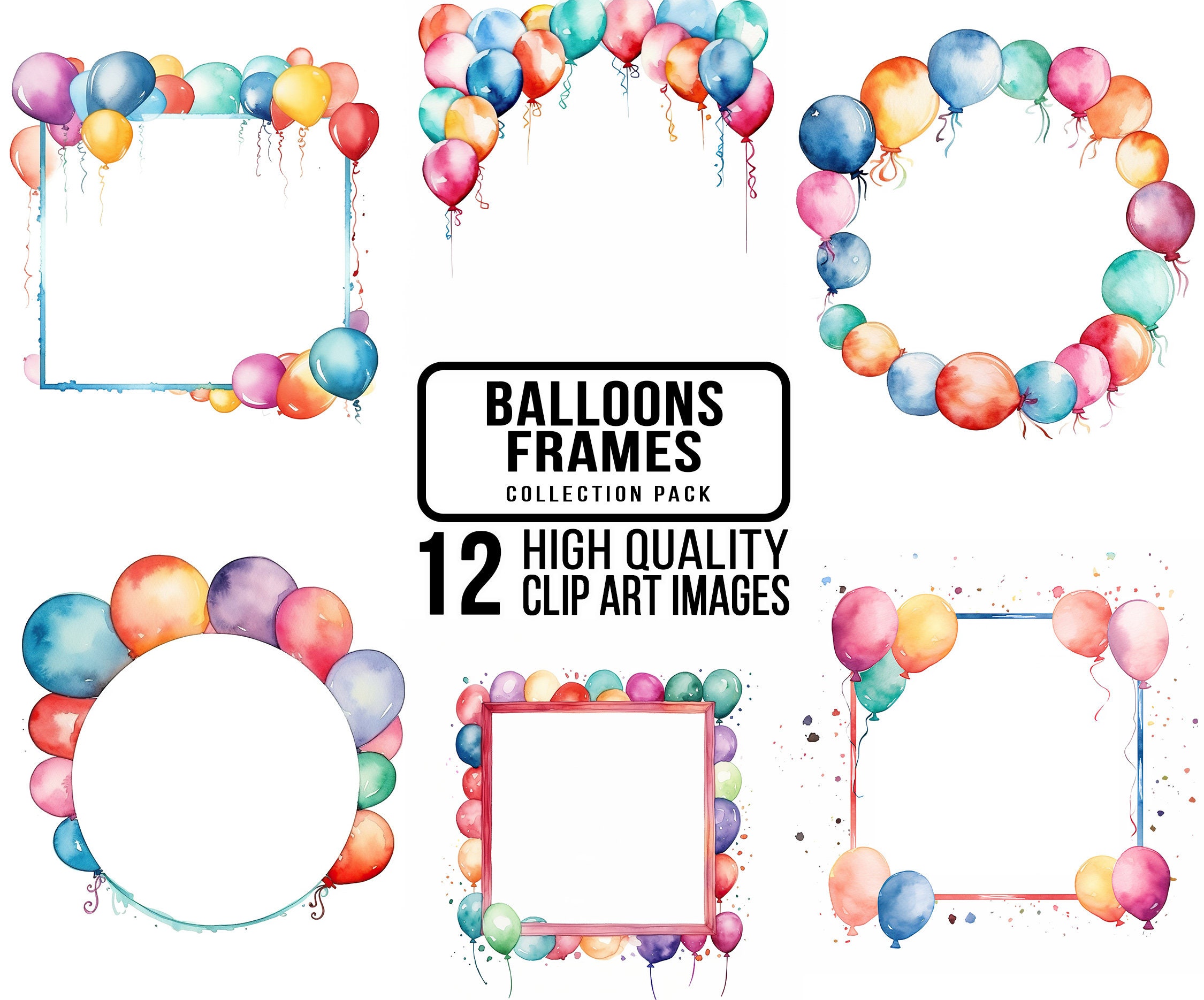 Watercolor Balloon Frame Clipart, Frame Clipart for Crafting, Frame ...