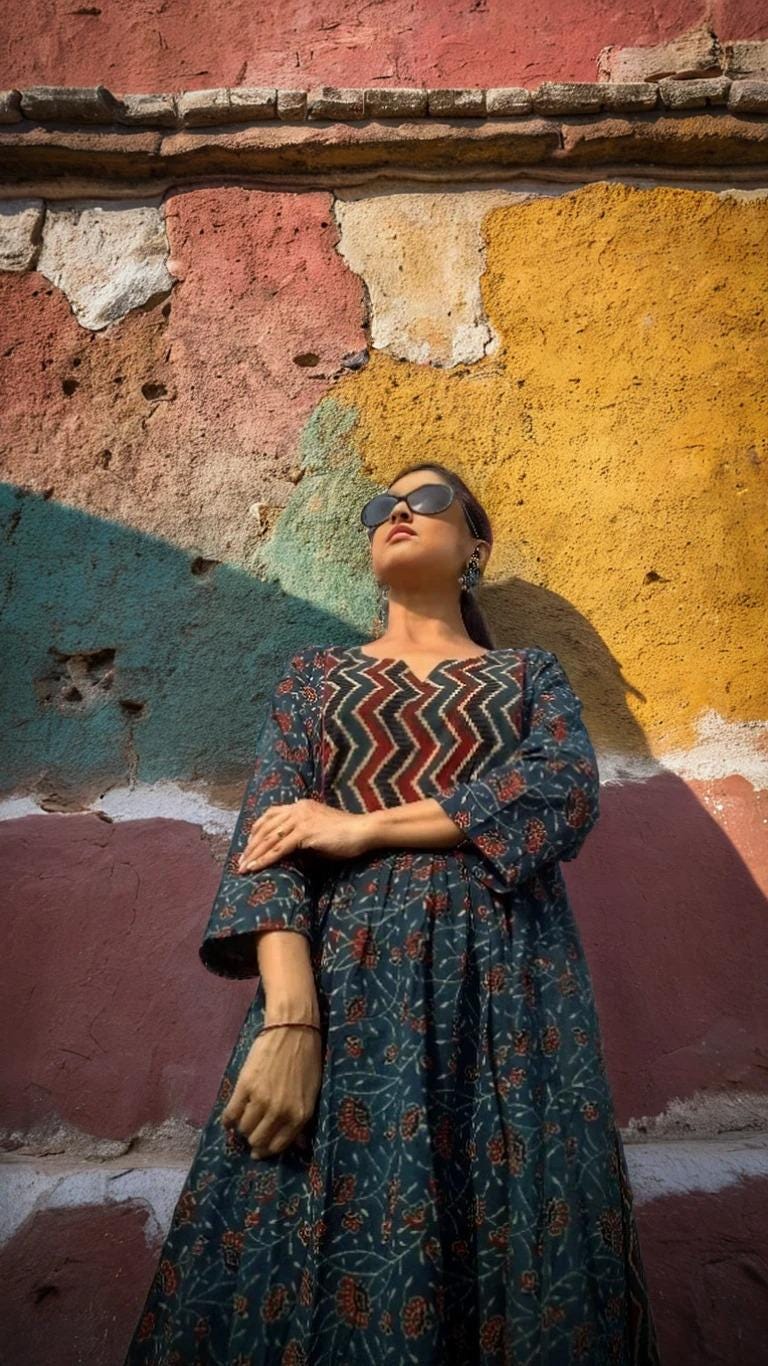 NAZRET -smart Fit, Ajrakh Hand Block Printed Cotton Flared Kurta With ...