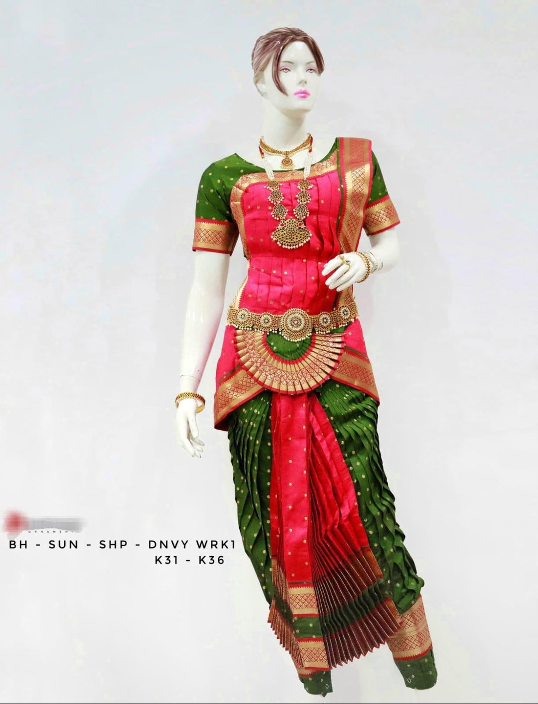 Custom Bharatanatyam Karishma Silk Costume | Traditional Sun Pleat ...