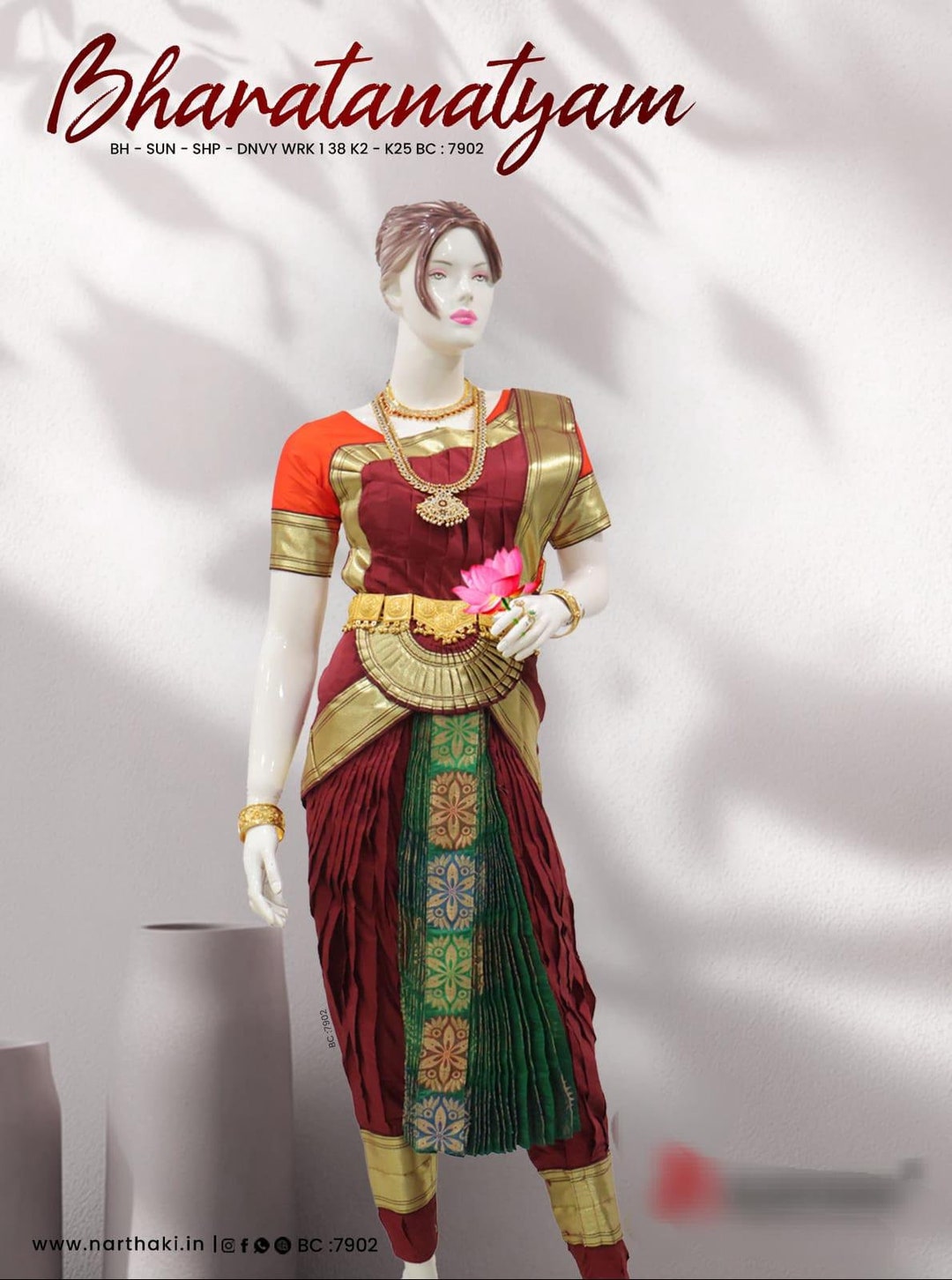 Custom Bharatanatyam Karishma Silk Costume | Traditional Sun Pleat ...