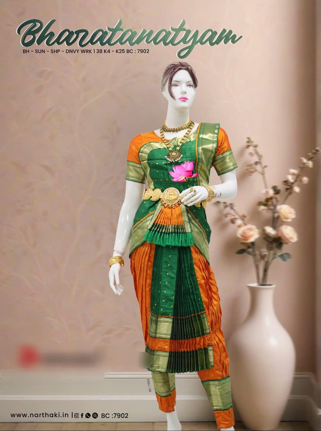 Custom Bharatanatyam Karishma Silk Costume | Traditional Sun Pleat ...
