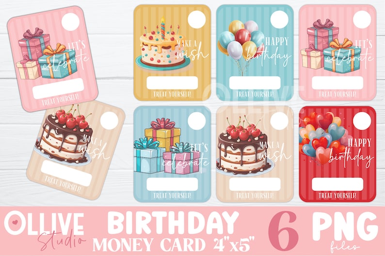 Birthday Money Card PNG Bundle | Printable Money Card PNG - Etsy
