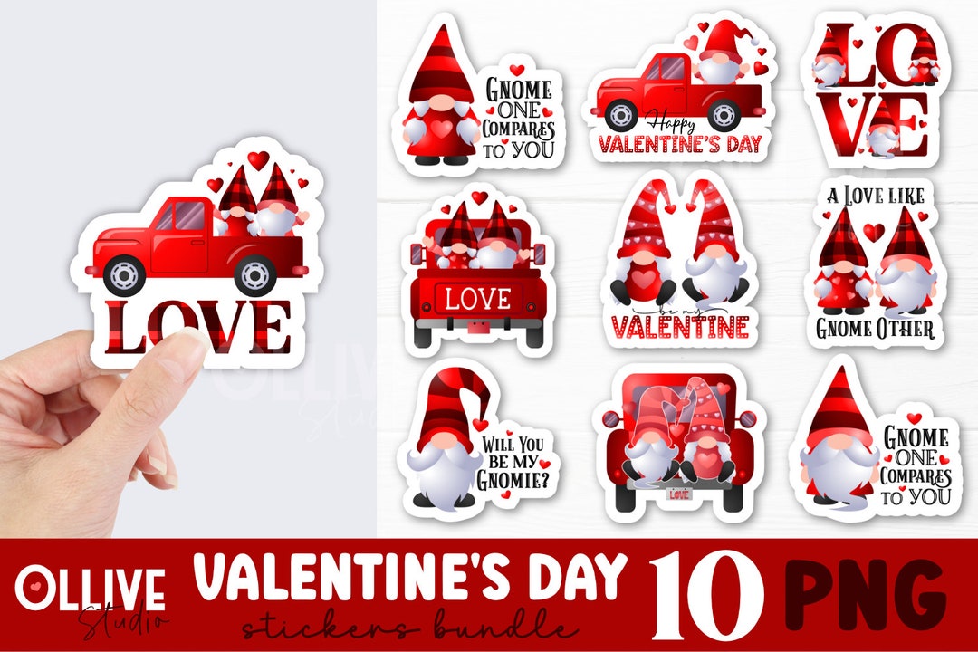 Valentine's Day Gnome Stickers PNG Bundle - Etsy