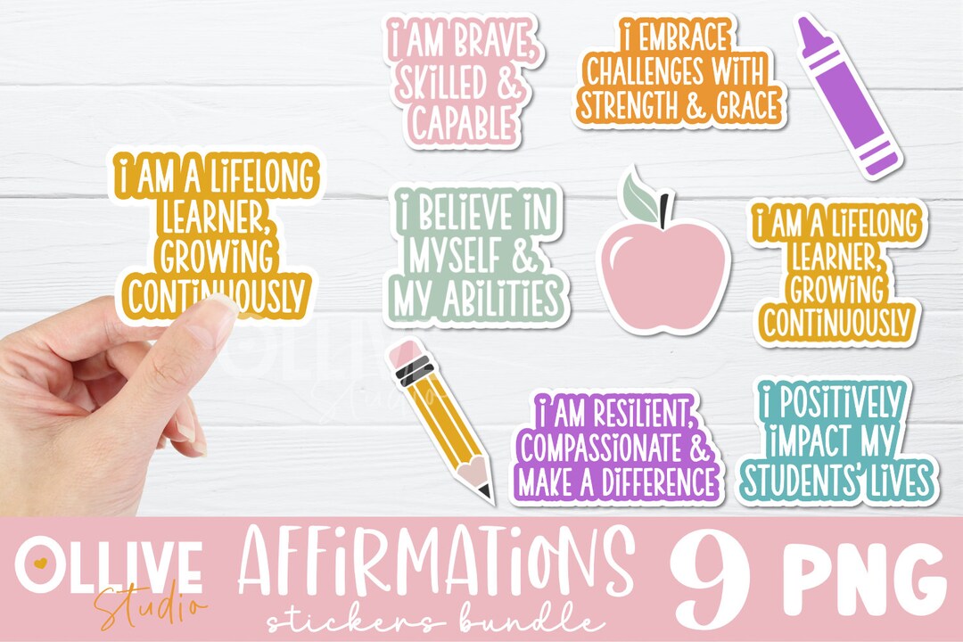 Daily Affirmations Teacher Stickers PNG Bundle - Etsy