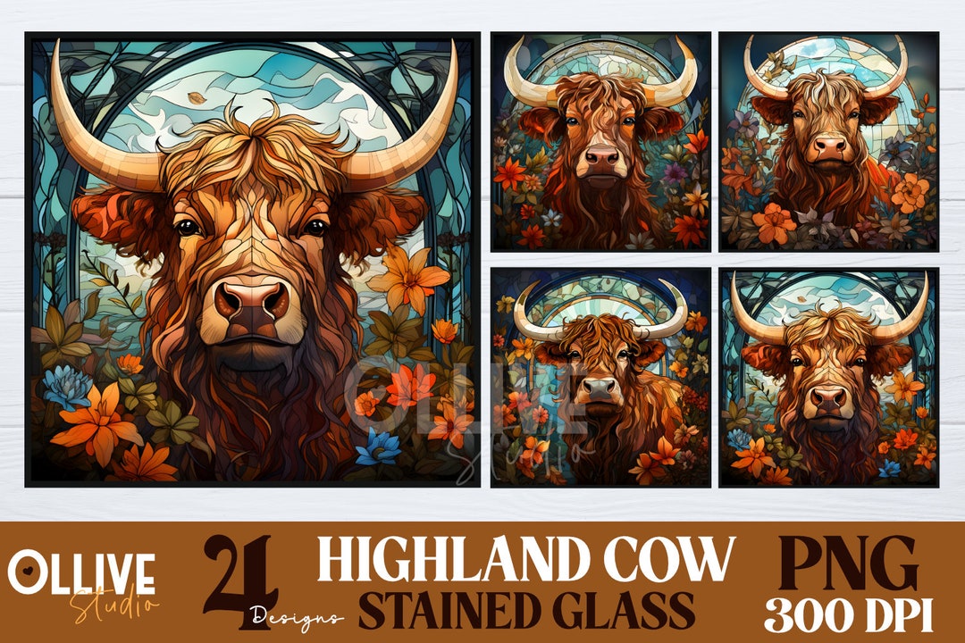 Highland Cow Stained Glass PNG Bundle - Etsy