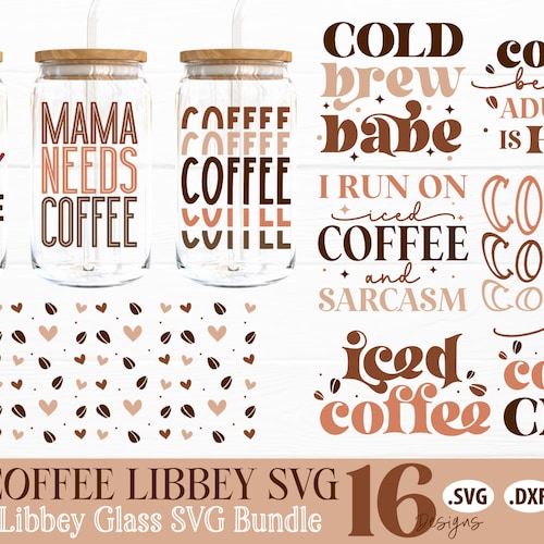 16oz Libbey Glass Bundle SVG Coffee Glass Wrap Bundle Svg - Etsy