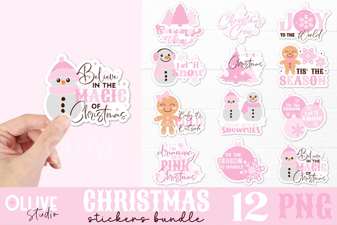 Pink Christmas Stickers PNG Bundle - Etsy