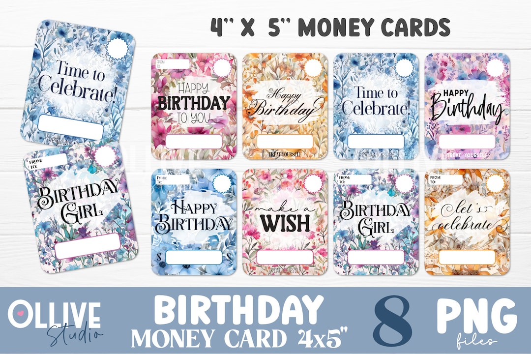 Birthday Money Card Floral PNG | Printable Money Card PNG - Etsy