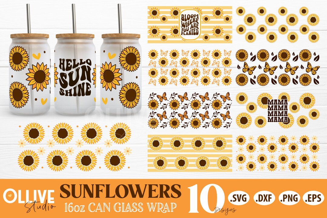 Sunflowers 16oz Can Glass Wrap SVG Bundle | Sunflower SVG - Etsy