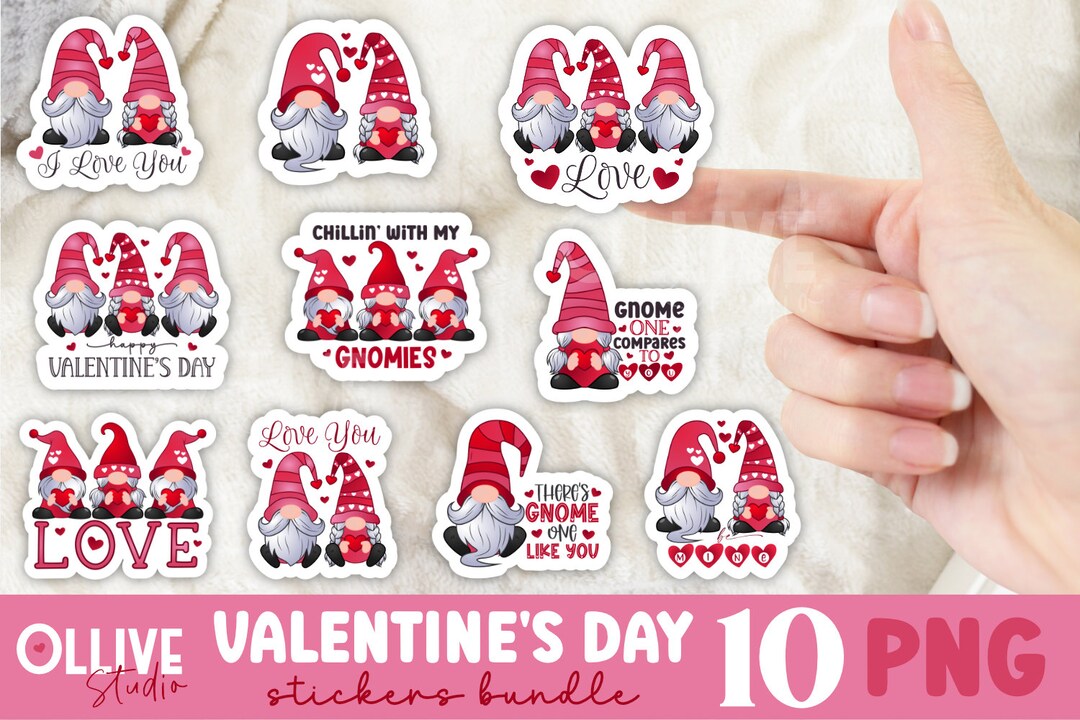 Gnome Valentine's Day Stickers PNG Bundle - Etsy
