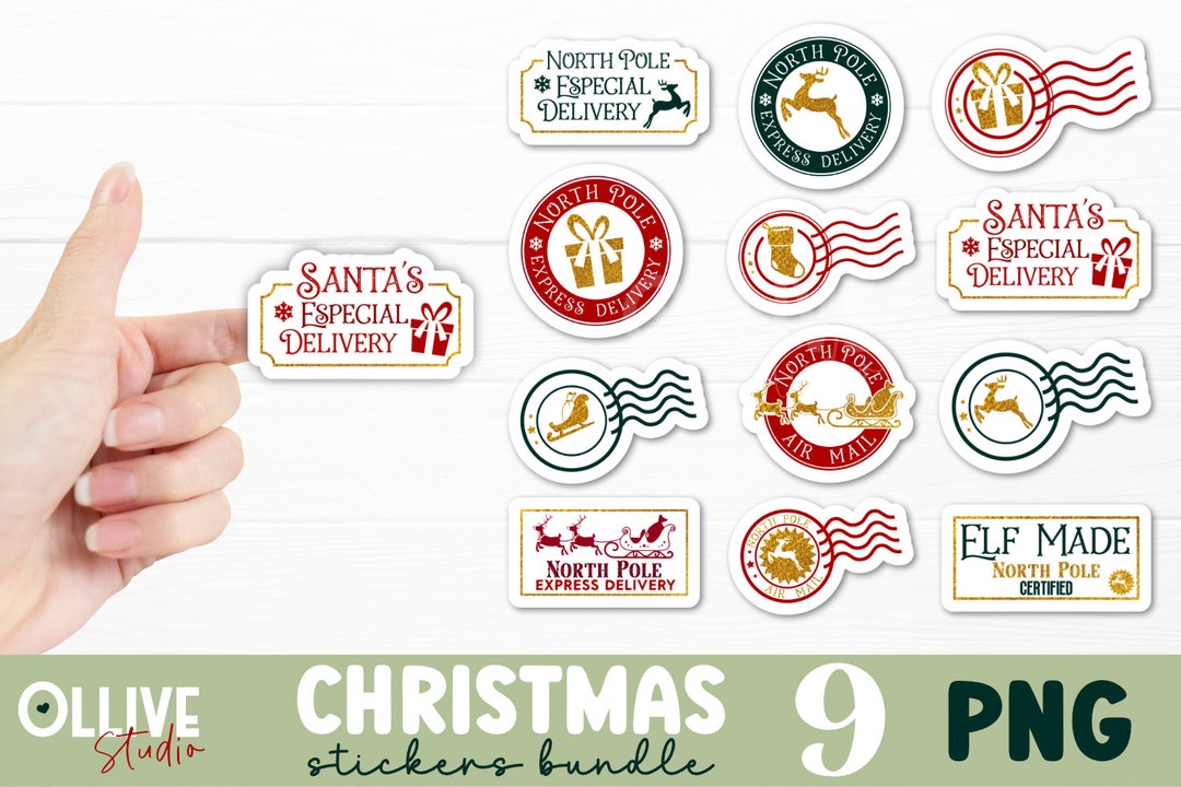 Christmas Stamp Stickers PNG Bundle - Etsy