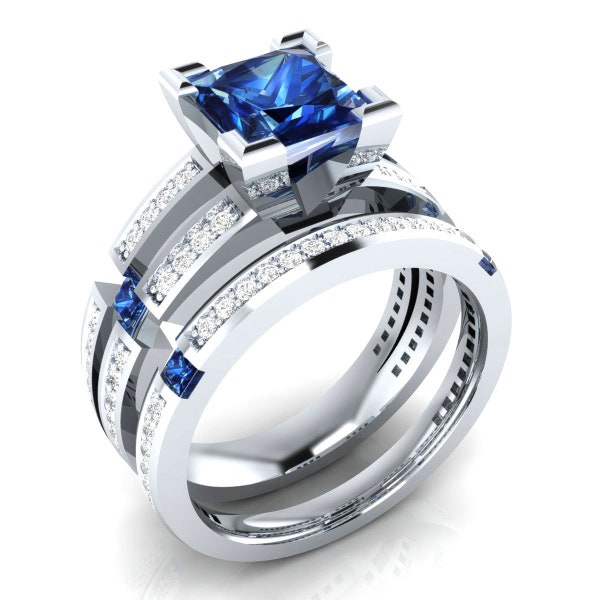 Sapphire Wedding Set - Etsy