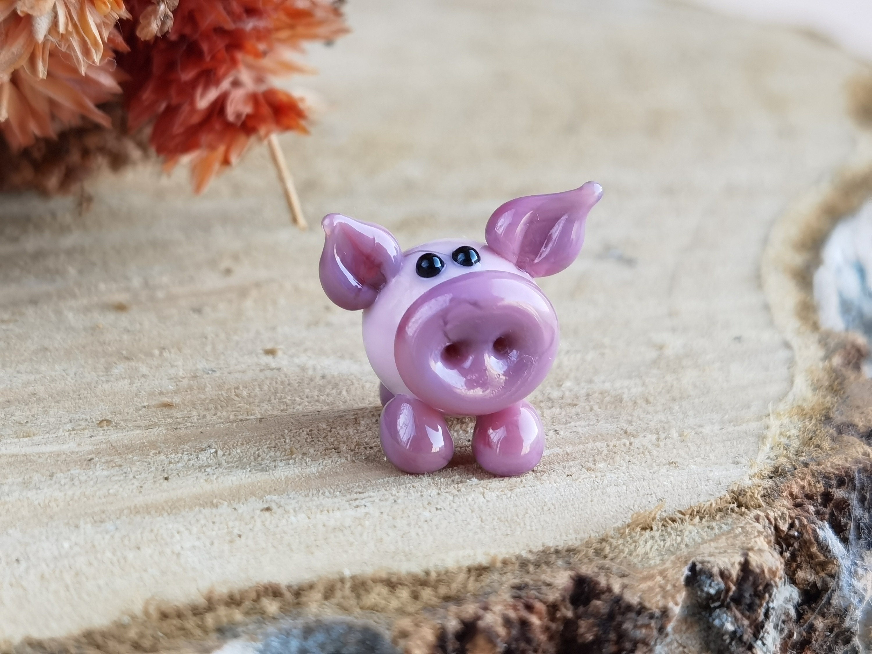 PIG FIGURINE Glass Figurines Miniature Pig Glass Pig Tiny Pig Terrarium ...