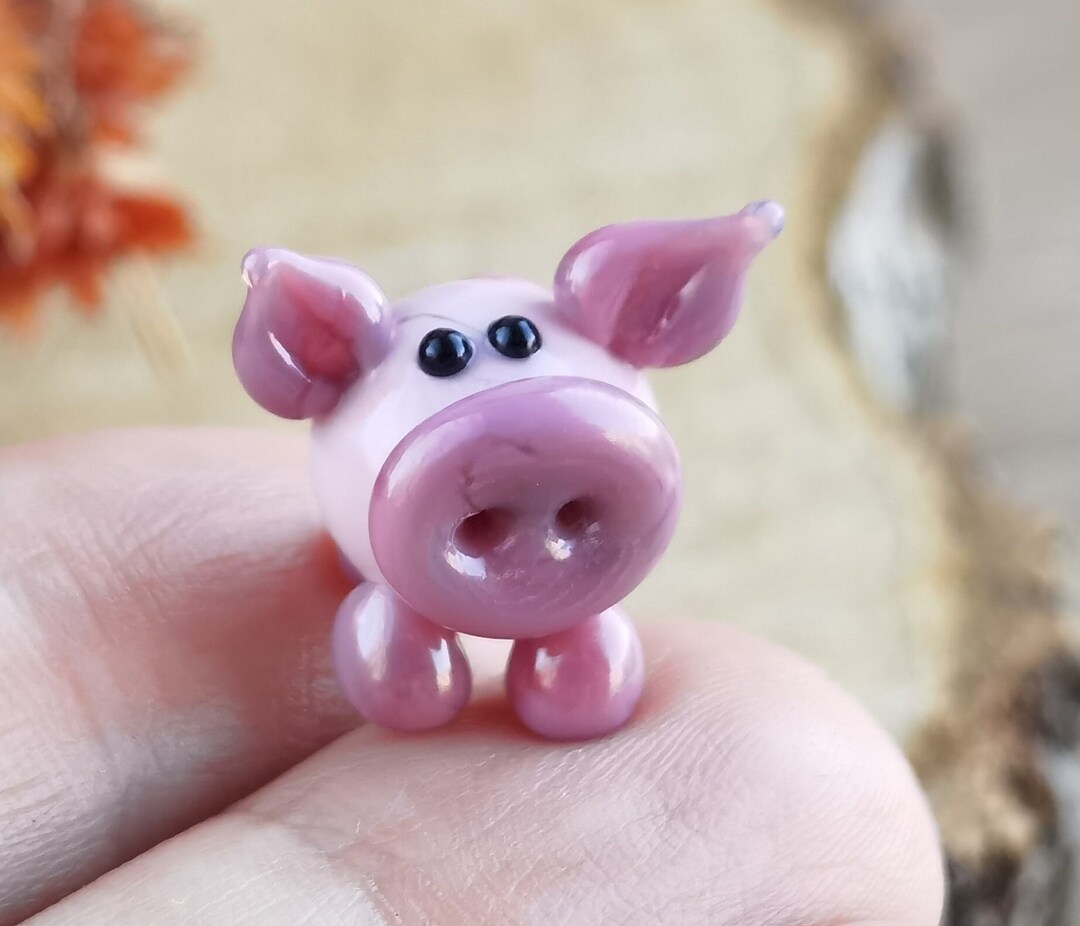 PIG FIGURINE Glass Figurines Miniature Pig Glass Pig Tiny Pig Terrarium ...