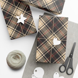 Plaid Tartan Tan Black & Red Wrapping Paper 20 X 30 NEW - Etsy