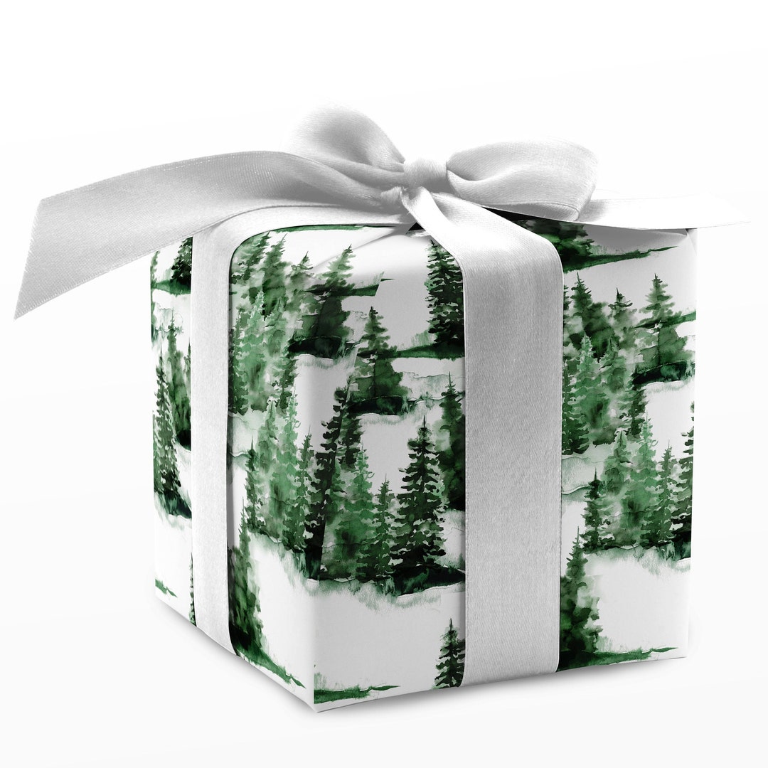 Watercolor Pine Tree Wrapping Paper Green Wrapping Paper Forest ...