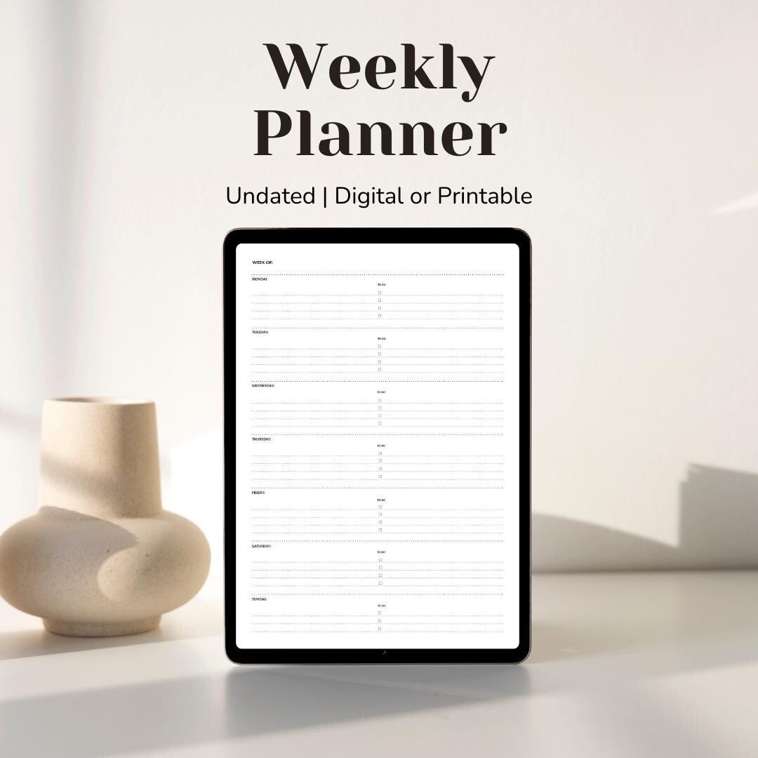 Digital Weekly Planner Printable Weekly Planner Single Sheet Weekly ...