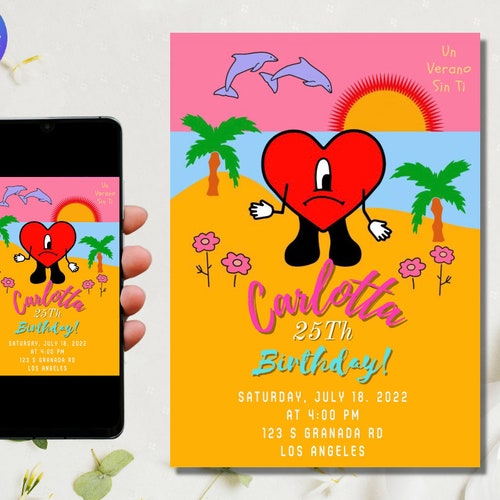 Bad Bunny Birthday Invitation Un Verano Sin Ti Invitation Etsy