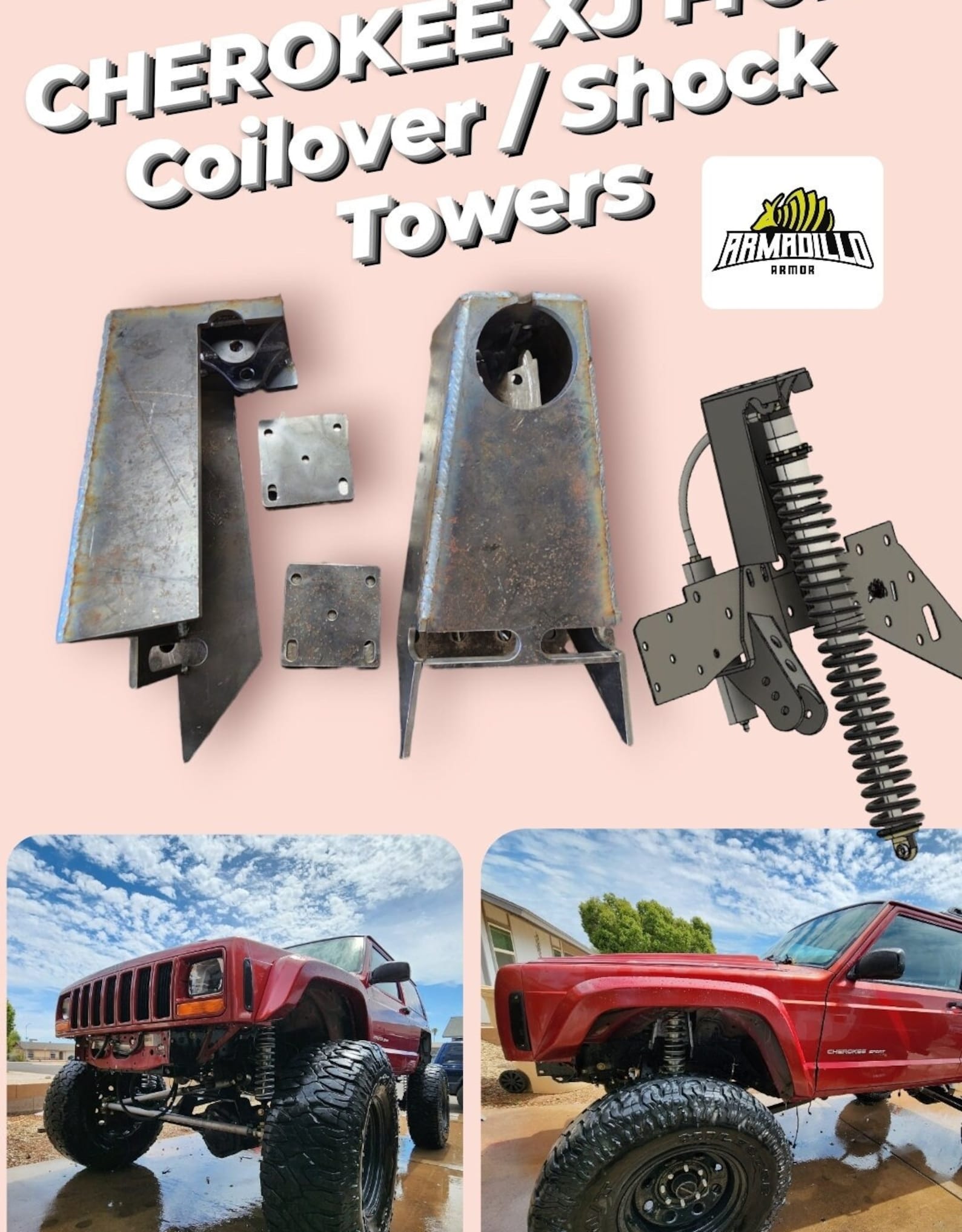 Front Coilover Towers for Jeep Cherokee XJ 12" 14" or 16" Air Shock ...