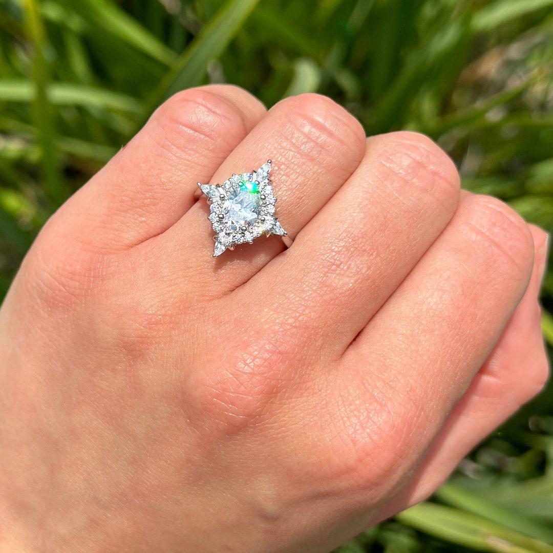 Vintage Style Oval Piece 1.21CT Bridal Silver Band Ring Simulated ...