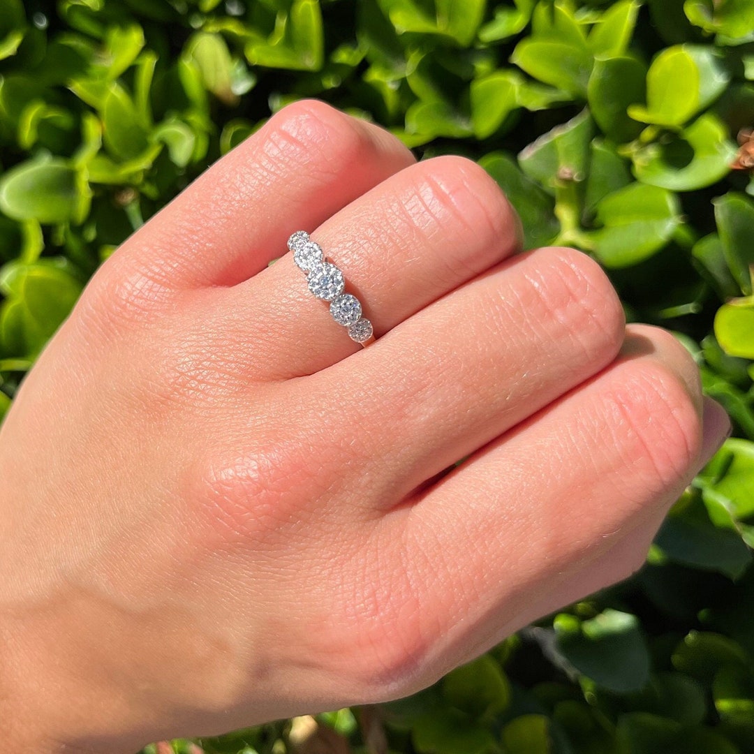 5-stone Round Pave Ring Bridal Band Simulated Diamond Round Pave Shape ...