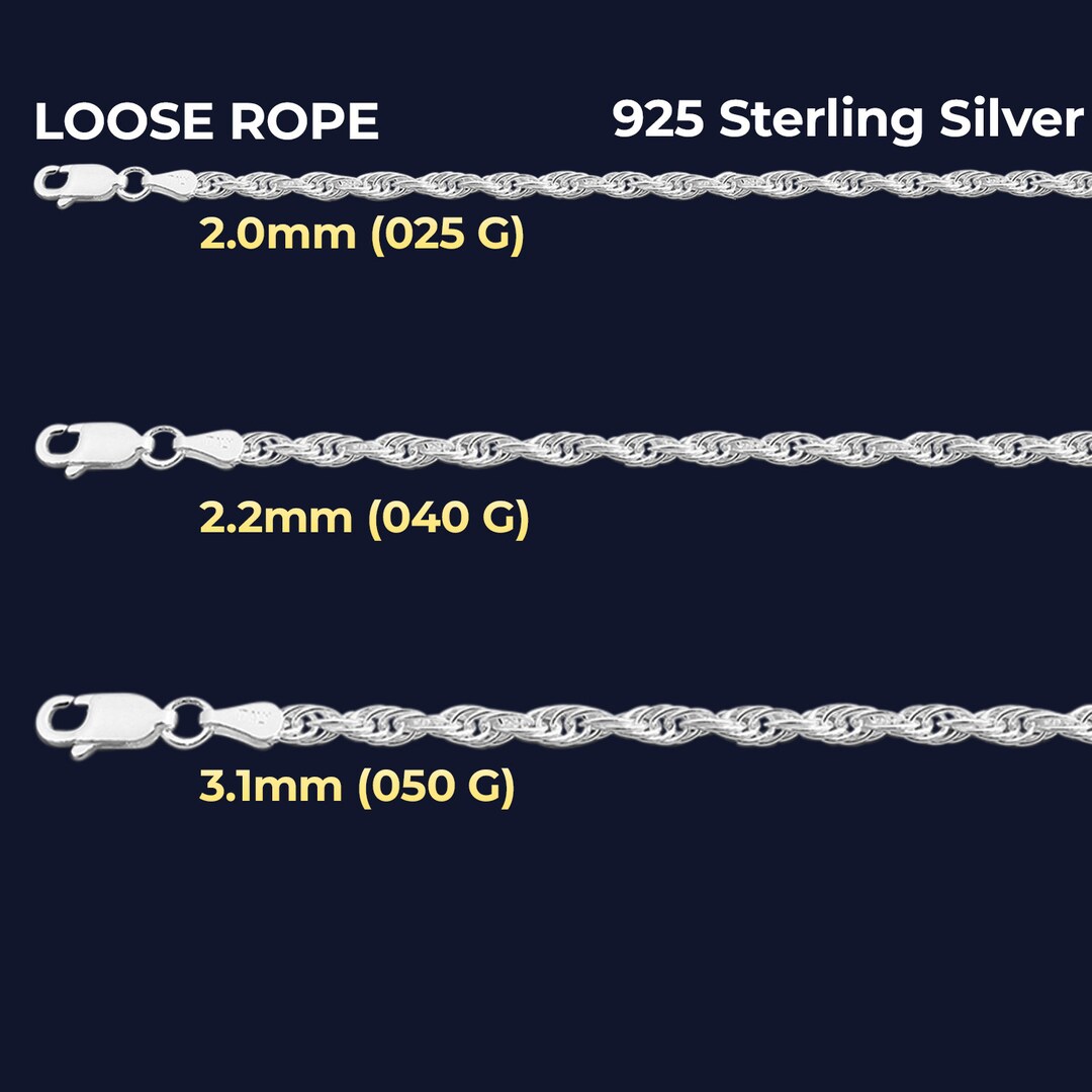925 Sterling Silver Loose Rope Chain, Silver Italian Chain Sterling ...