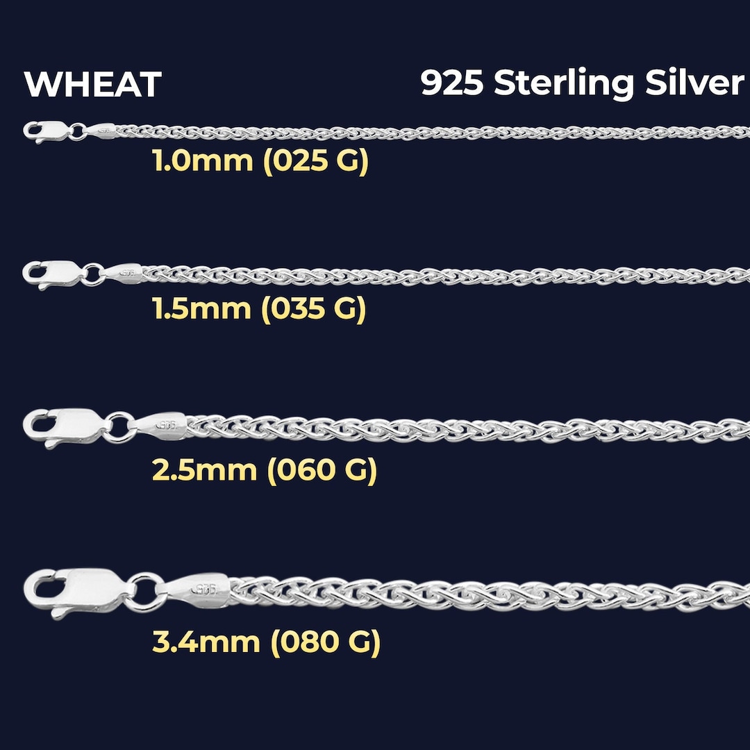 925 Sterling Silver Wheat Chain, Silver Italian Chain, Sterling Silver Wheat Chain, Mens or ...