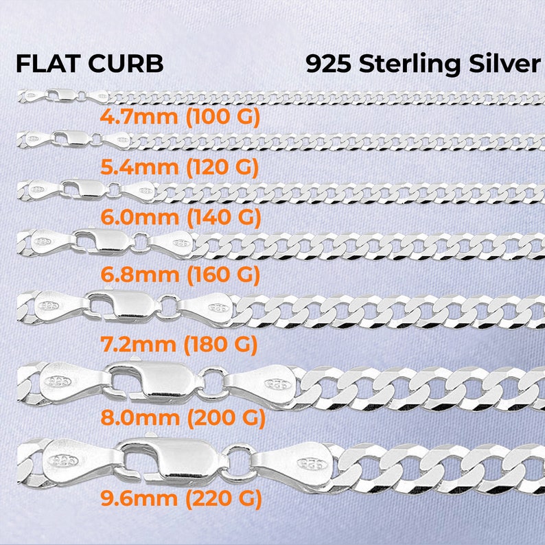 925 Sterling Silver Flat Curb Chain Silver Italian Chain - Etsy