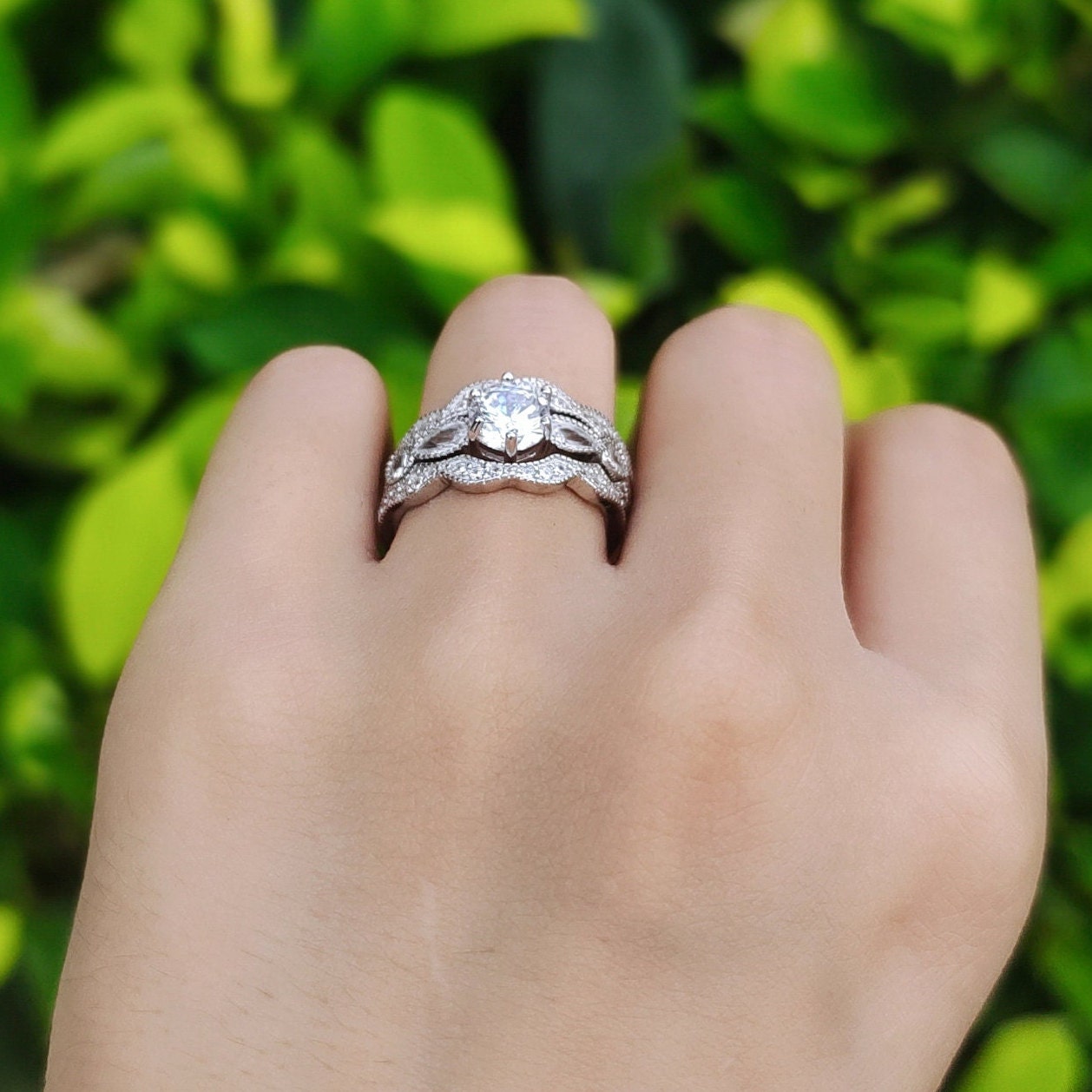 Three Piece Promise Round Ring Silver Band Simulated Diamond - Etsy