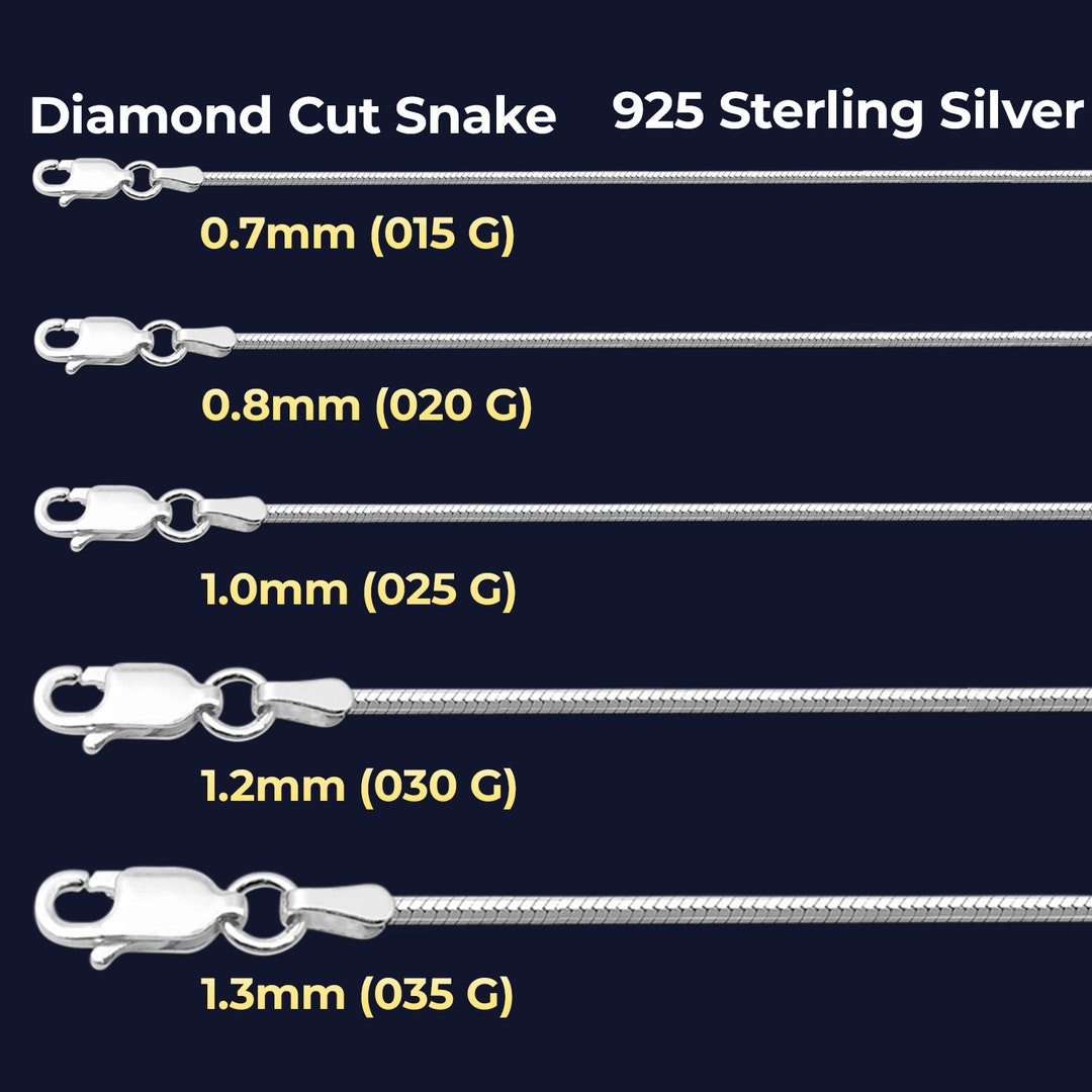 925 Sterling Silver Diamond Cut Snake Chain, Italian Chain Silver Snake ...