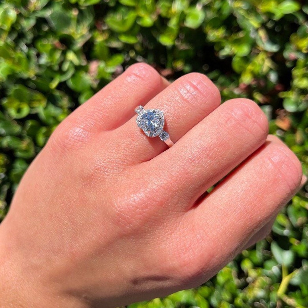 Three Stone Heart Promise Ring Bridal Band Simulated Diamond Heart ...