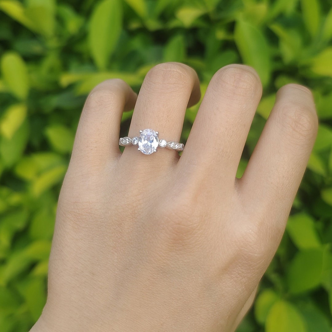 Vintage Style Oval 1.21CT Ring Bridal Women Oval Silver Ring Simulated ...