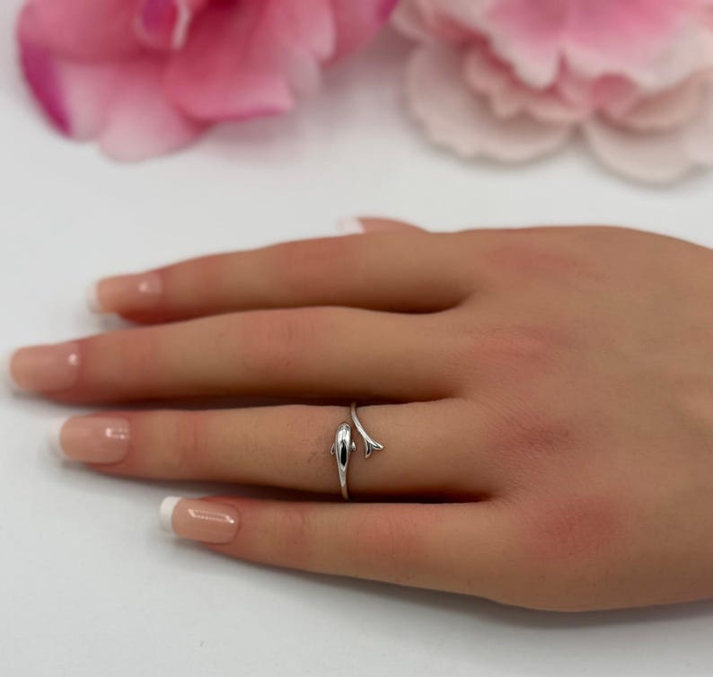 Sterling Silver Dolphin Wrap Ring: CZ Accent, Adjustable Band - Etsy