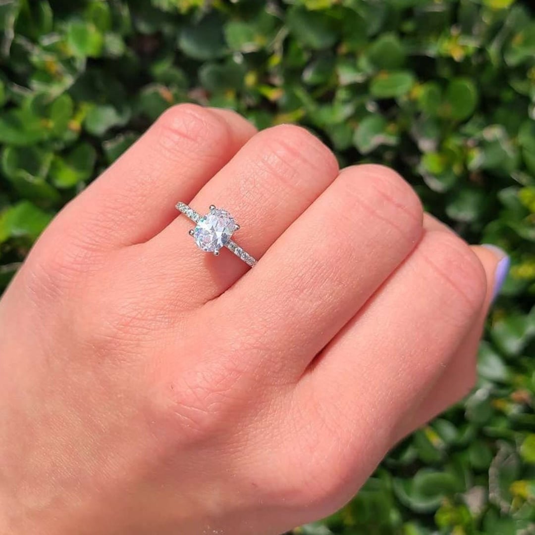 Solitaire Oval 1.21CT Bridal Ring Women Solitaire Silver Ring Simulated ...