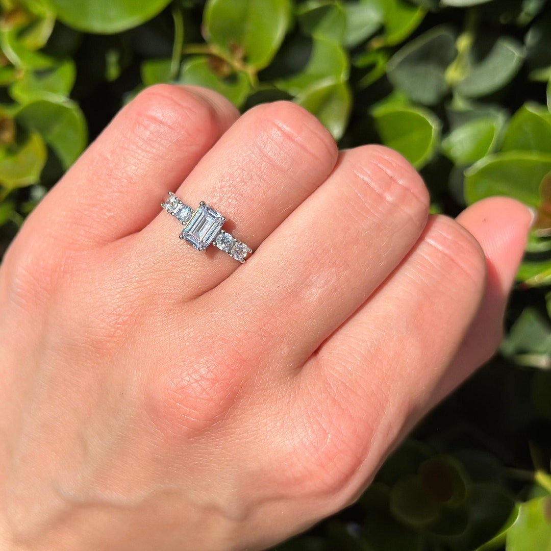 Emerald Cut 1.06CT Bridal Silver Band Ring Simulated Diamond Emerald ...