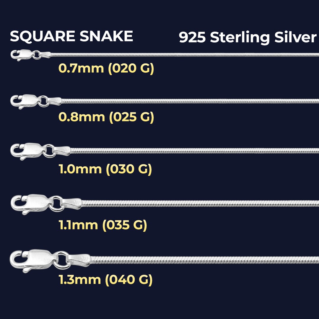 925 Sterling Silver Square Snake Chain, Silver Italian Chain Silver ...