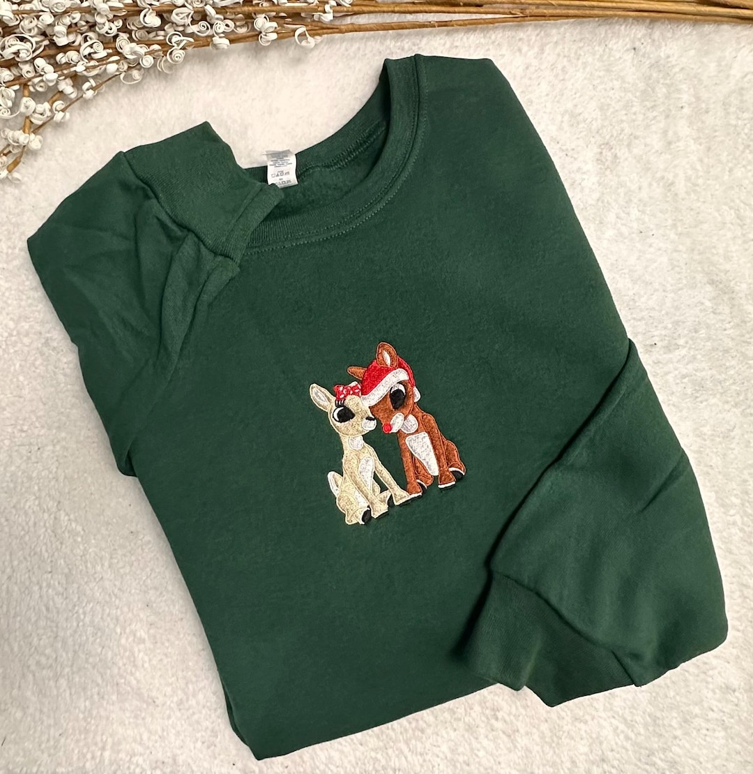 Rudolph and Clarice Cuddling Embroidered Christmas Crewneck Sweatshirt ...